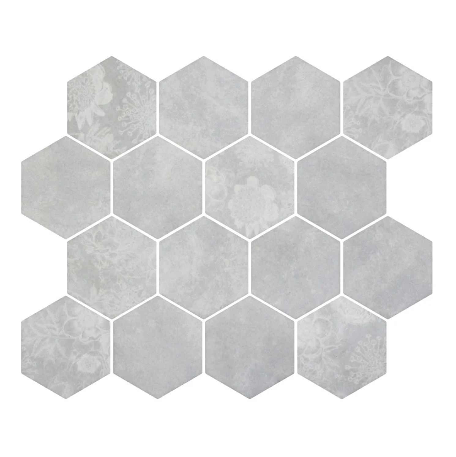 Bryn 3″ Hexagon Mosaic | 12x10 Inches | Botanicals | In Stock